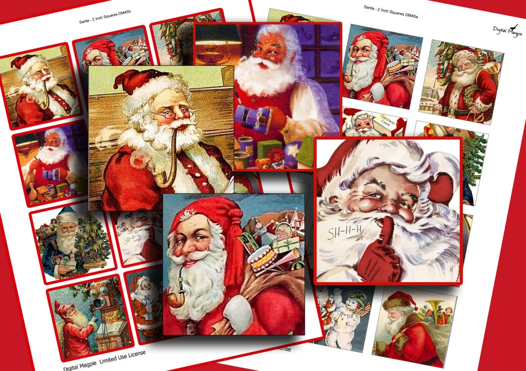 Christmas Digital Collage Sheet - Santas - Square Images - 2 Inch ...