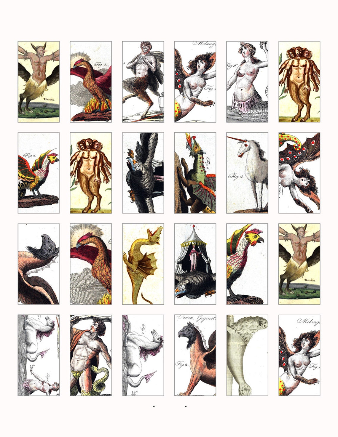 1 X 2 Inch Digital Collage Sheet Mythical Creatures Medieval Jewelry ...