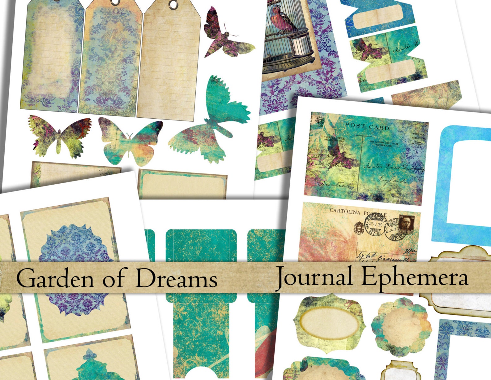 Printable journal kit ephemera digital collage sheet Garden of | Etsy