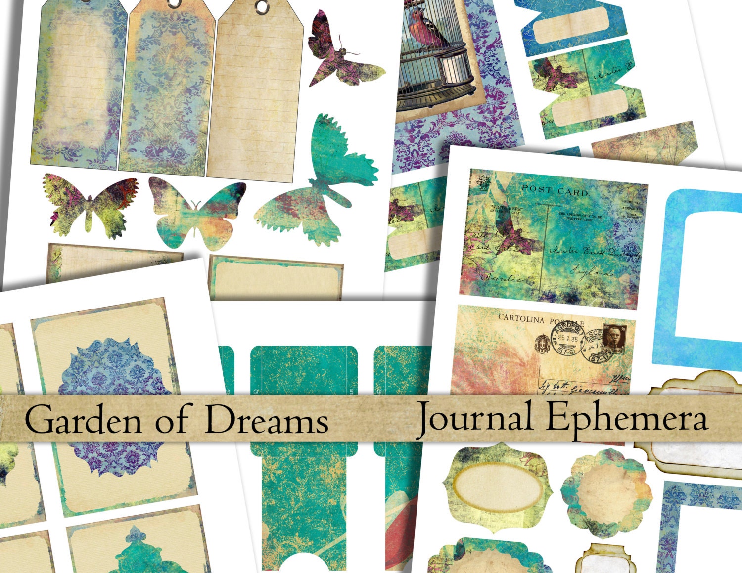 Printable journal kit ephemera digital collage sheet Garden of | Etsy