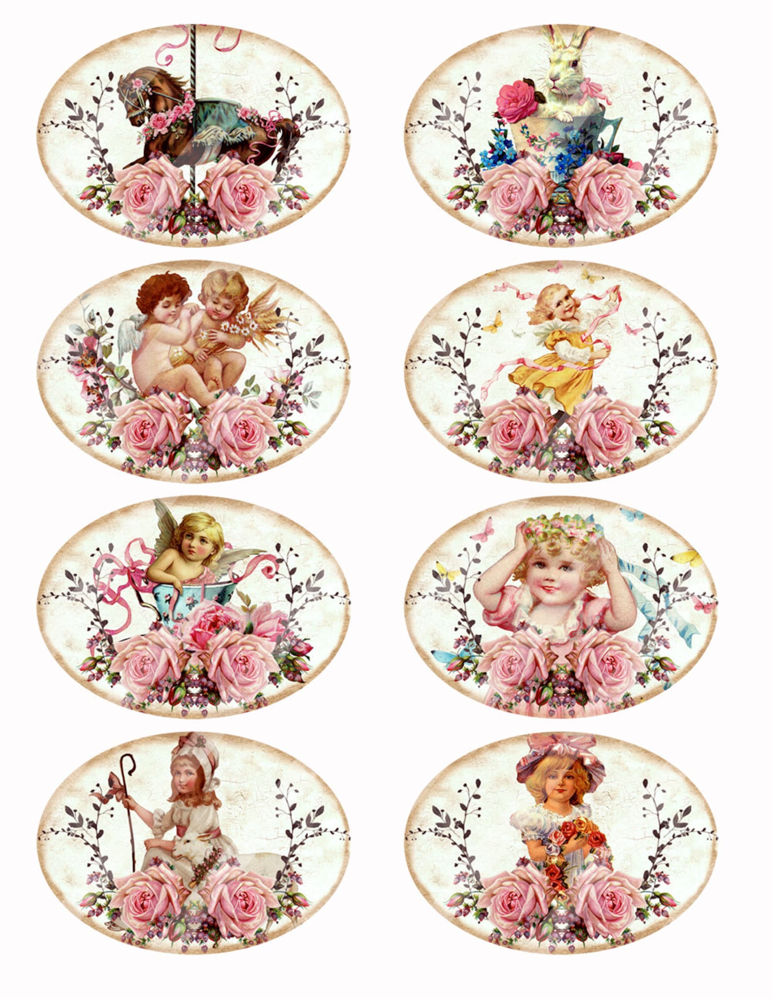 Shabby Chic Printable Tags Labels Digital Collage Sheet Oval Images ...