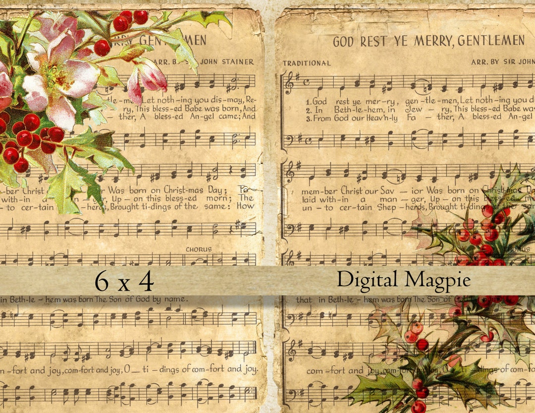 Christmas Music Digital Collage Sheet Shabby Vintage Images on Old ...