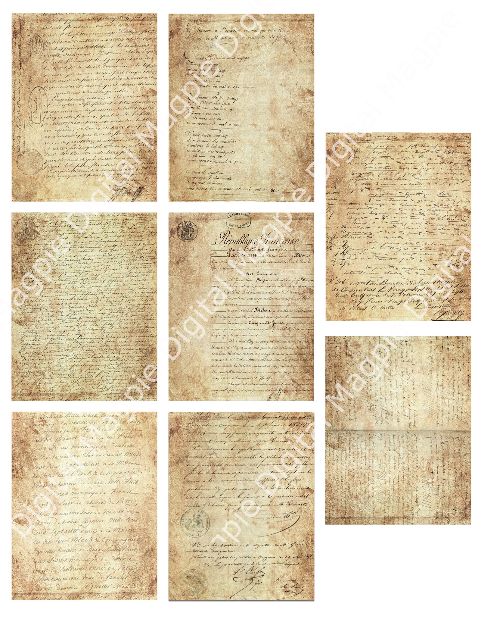 Antique French Script Digital Paper Pack Printable Scrapbook - Etsy