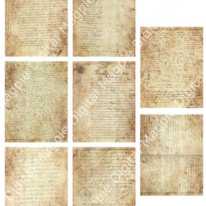 Antique French Script Digital Paper Pack Printable Scrapbook Old Paper ...