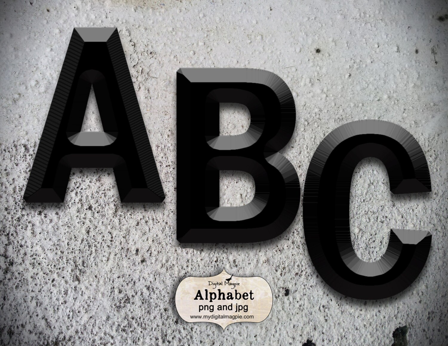 Black Digital Alphabet Clipart Digital Scrapbooking Alphabet Letters 3d ...