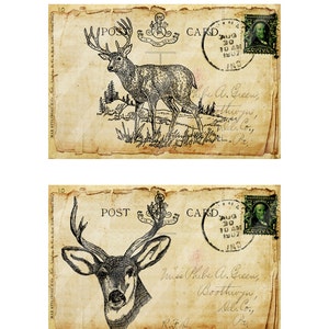 Shabby Deer Digital Paper Collage Sheet 6 X 4 Inch Printable Old ...