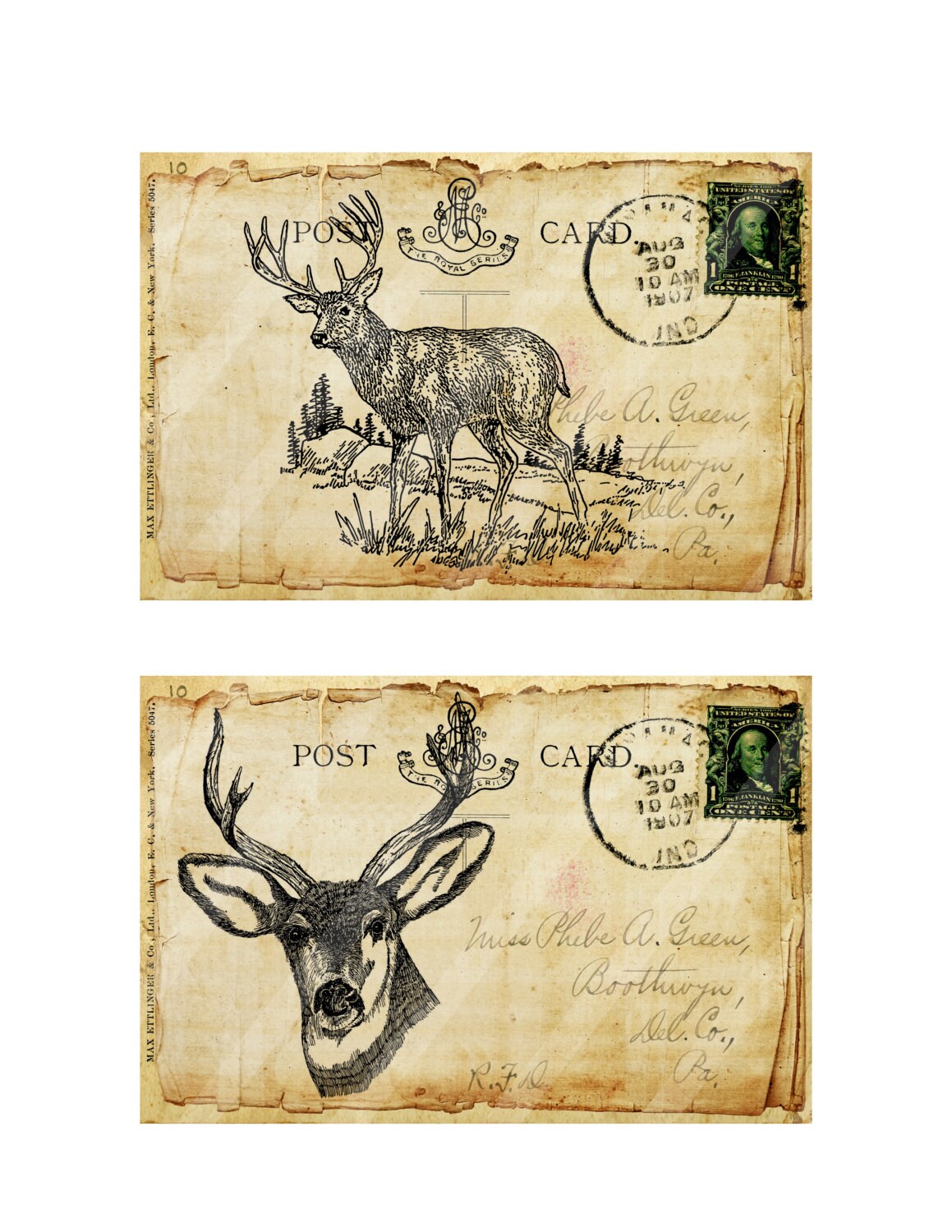 Shabby Deer Digital Paper Collage Sheet 6 X 4 Inch Printable - Etsy UK