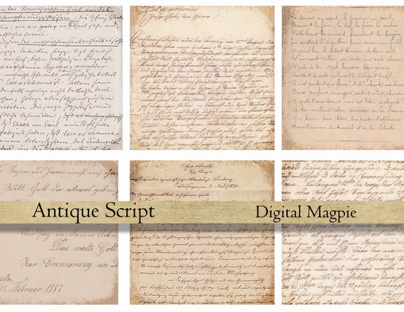Antique Script digital paper pack printable scrapbook old | Etsy