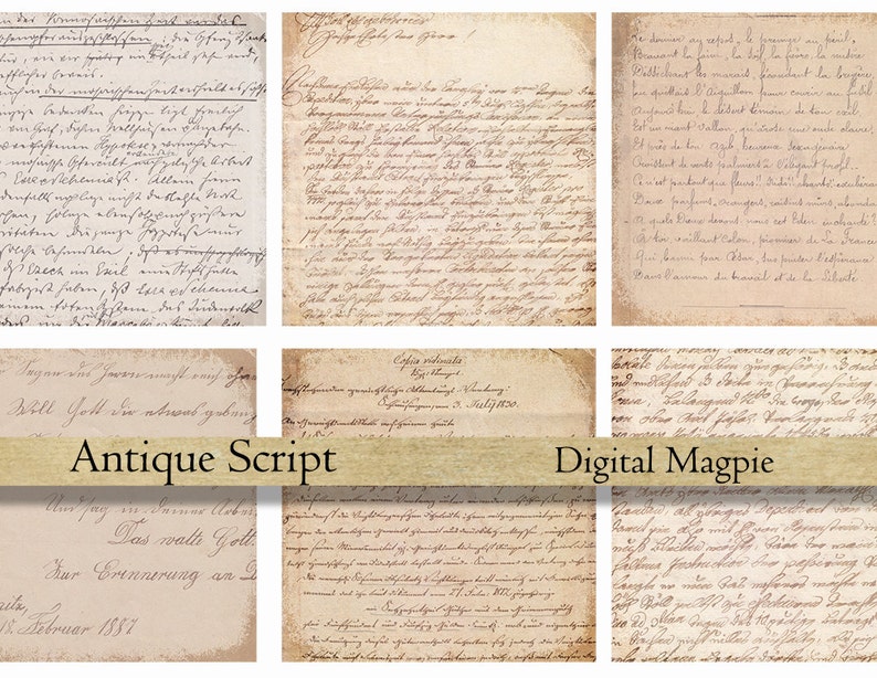 Antique Script Digital Paper Pack Printable Scrapbook Old - Etsy UK