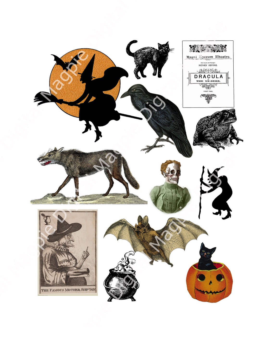 Halloween digital collage sheet clipart graphics witch | Etsy