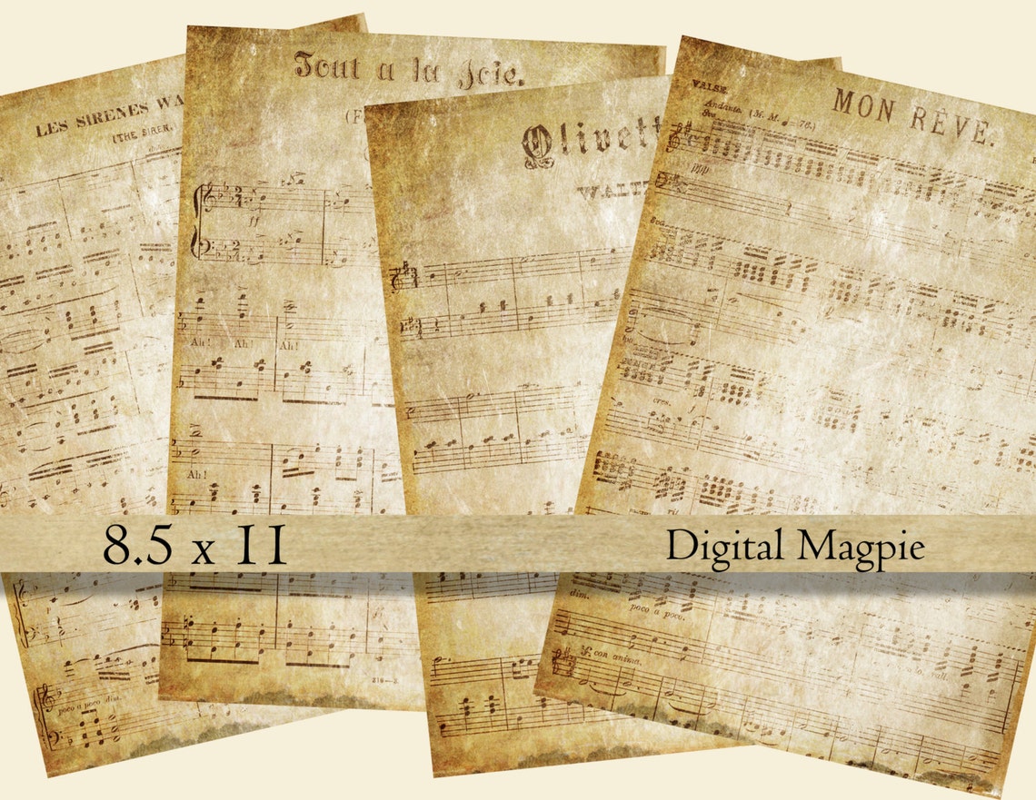 Antique French sheet music digital paper pack printable | Etsy