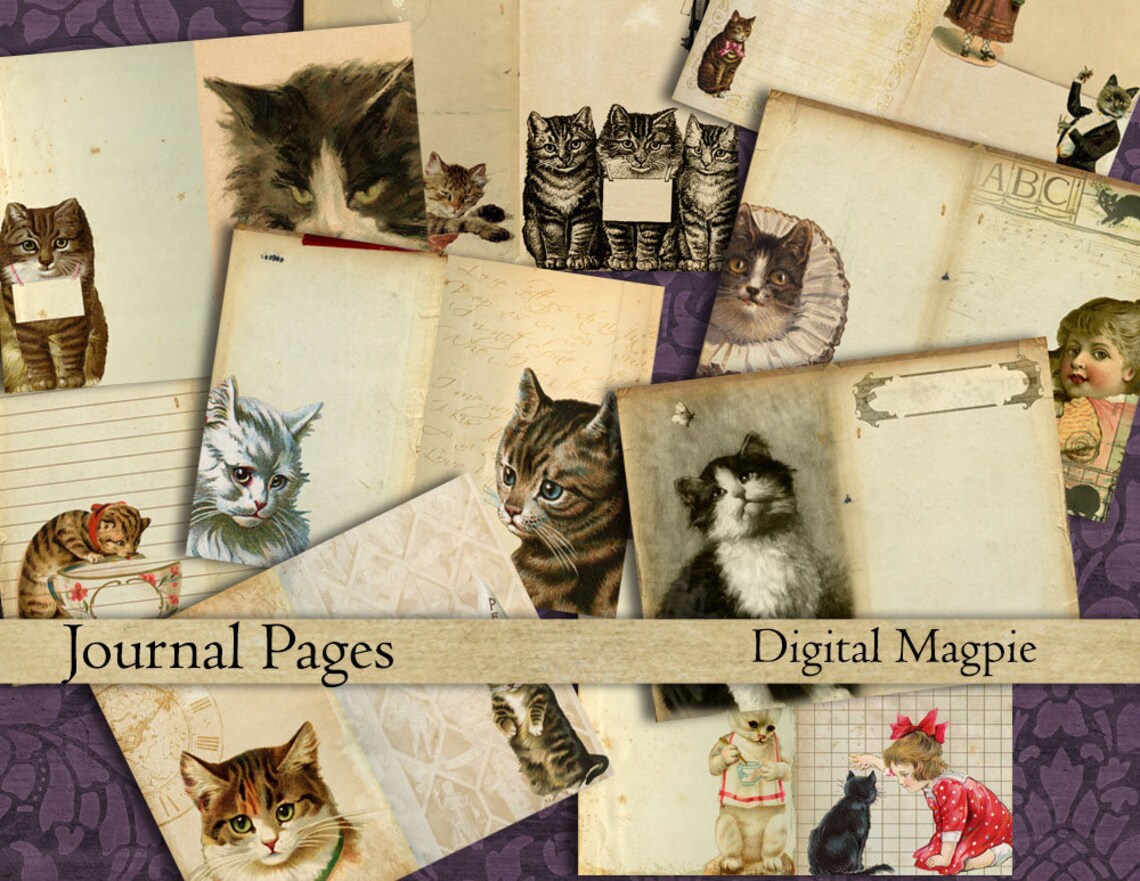 Cats DIY Printable Vintage Journal Pages Digital Paper Pack Old Antique ...