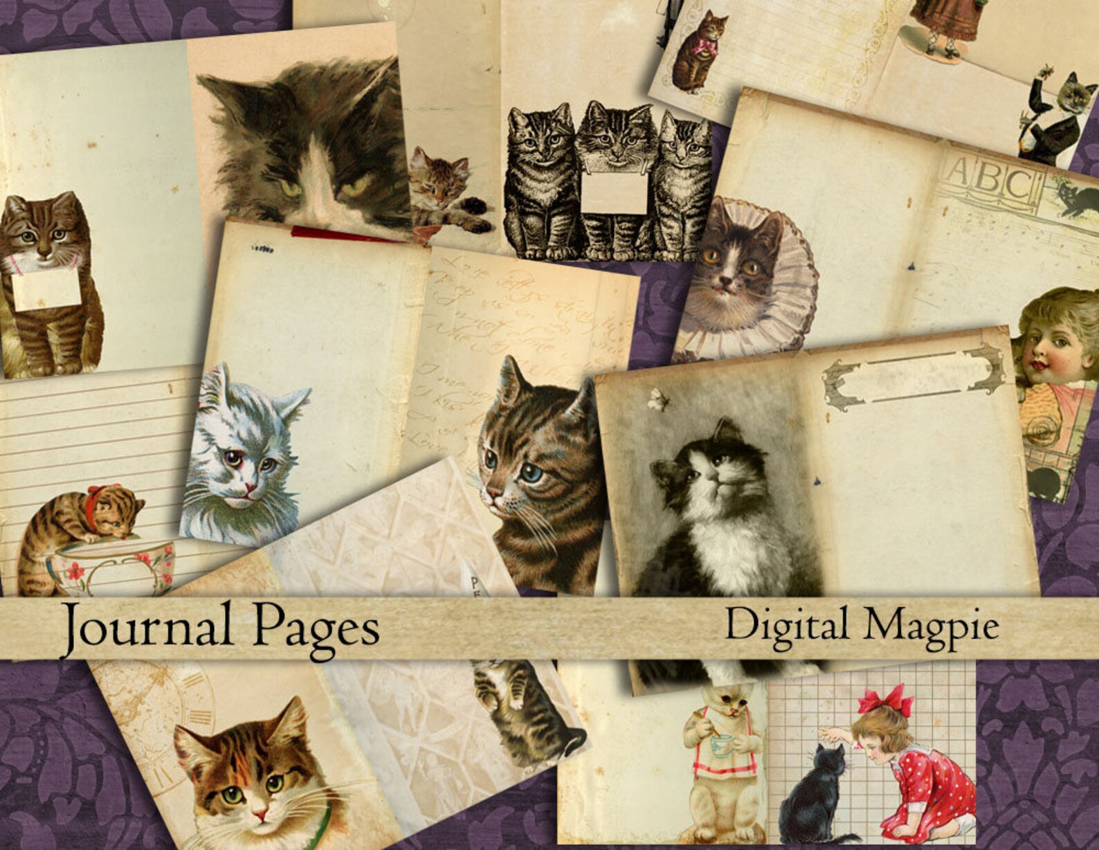 Cats DIY Printable Vintage Journal Pages Digital Paper Pack - Etsy