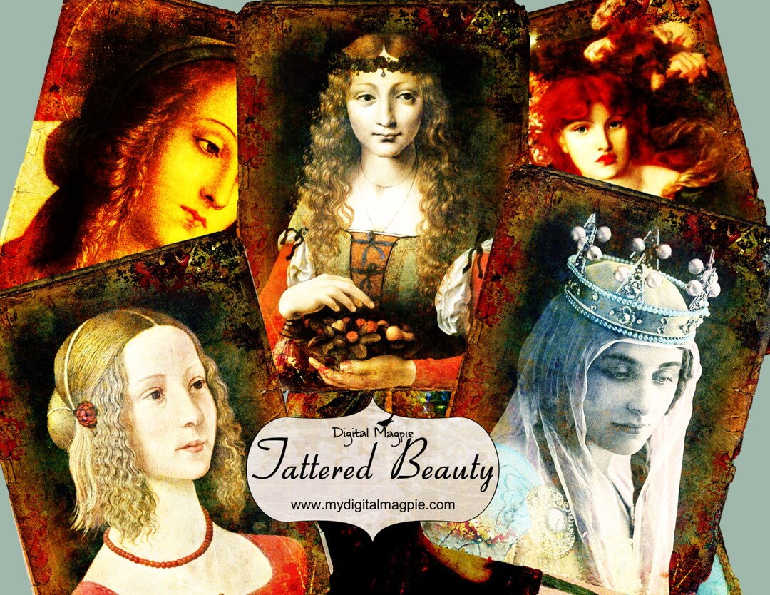 Printable Tattered Shabby Digital Paper ATC Tag of Beautiful Women With ...