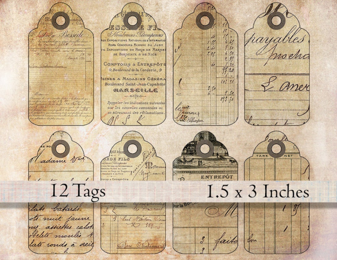 Printable Gift Tags Collage Sheet Vintage Antique Grunge Aged French ...