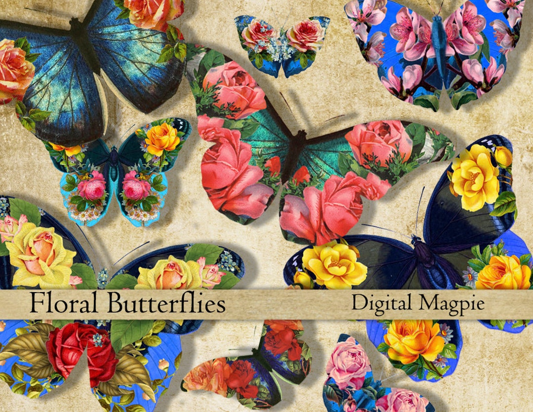 Butterfly Fairy Wings 2 Digital Collage Sheets Butterflies and Flowers ...