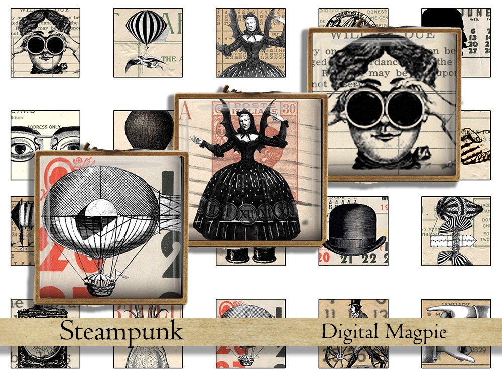 Victorian Steampunk 1x1 digital collage sheet for pendants | Etsy