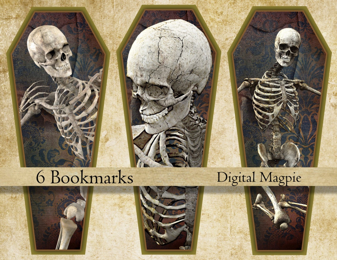 Halloween Bookmark Instant Download Printable Skeleton Bookmarks Coffin ...
