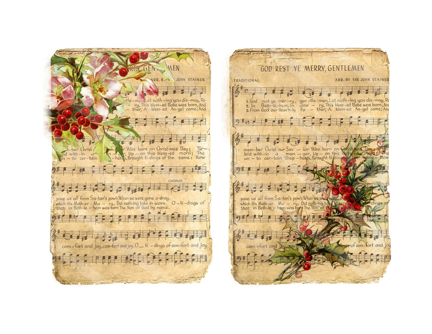 Christmas Music Digital Collage Sheet Shabby Vintage Images on Old ...