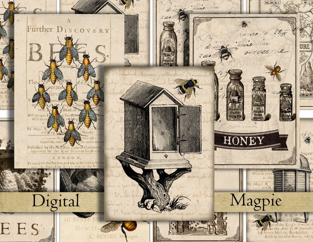 Bees Digital Collage Sheet Download Vintage Gift Tag Image Antique ...