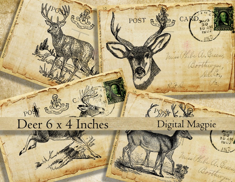 Shabby Deer Digital Paper Collage Sheet 6 X 4 Inch Printable - Etsy UK