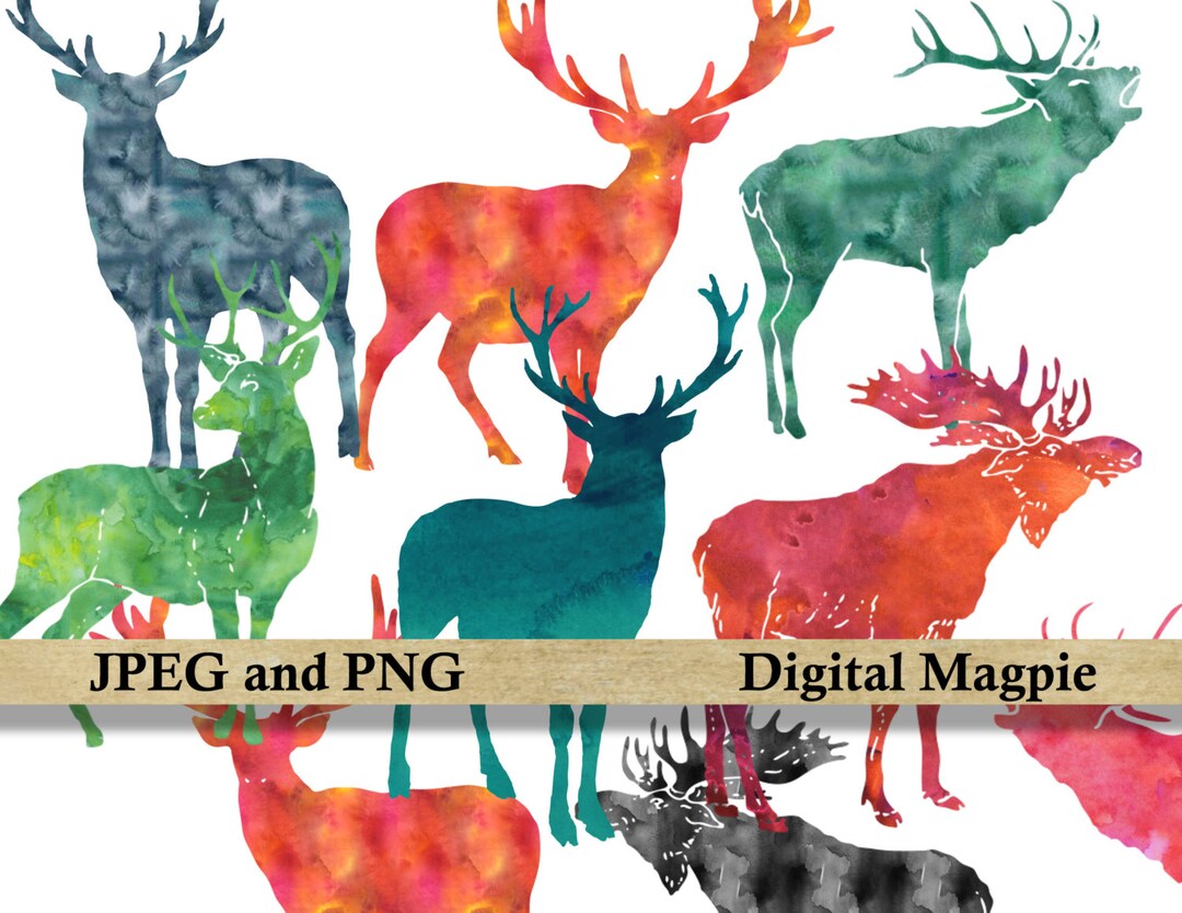 Watercolor Deer Clipart Digital Images Collage Sheet Printable JPEG and ...