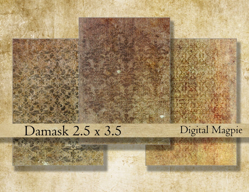 Damask digital backgrounds ATC printable collage sheet | Etsy
