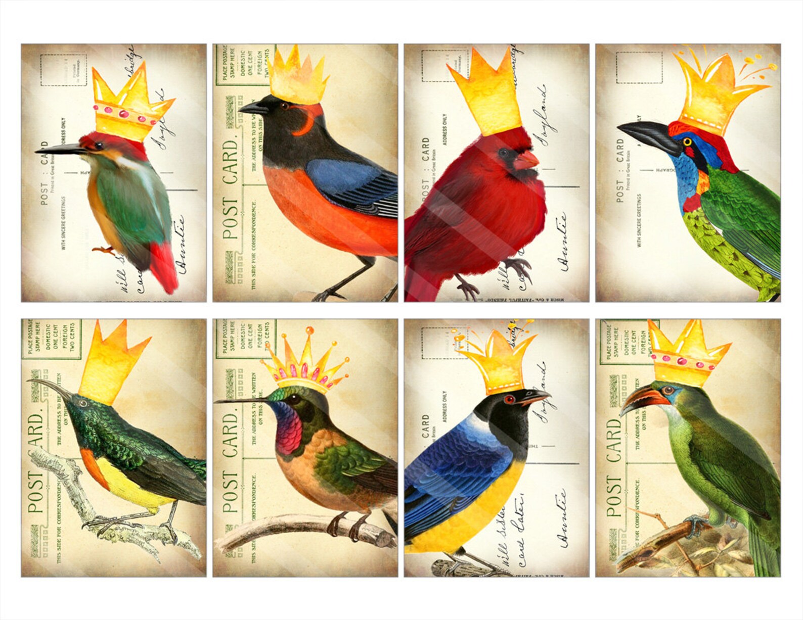 Birds Digital Printable Collage Sheet Whimsical ATC Gift Tags - Etsy UK