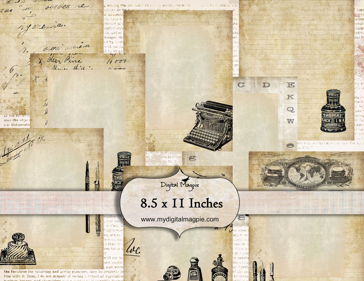 Digital paper pack vintage office stationery journal paper | Etsy