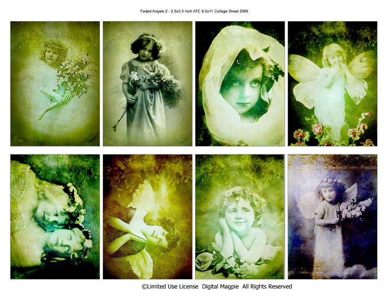 Faded Angels Vintage Children Digital Collage Sheet Atc 2.5 X 3.5 Sepia ...