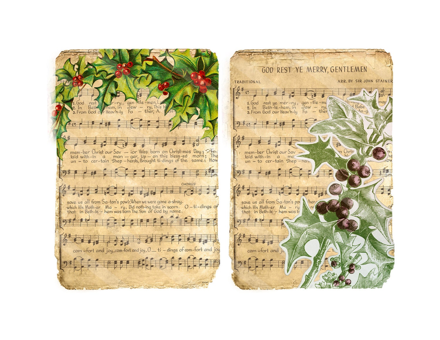 Christmas Music Digital Collage Sheet Shabby Vintage Images on Old ...