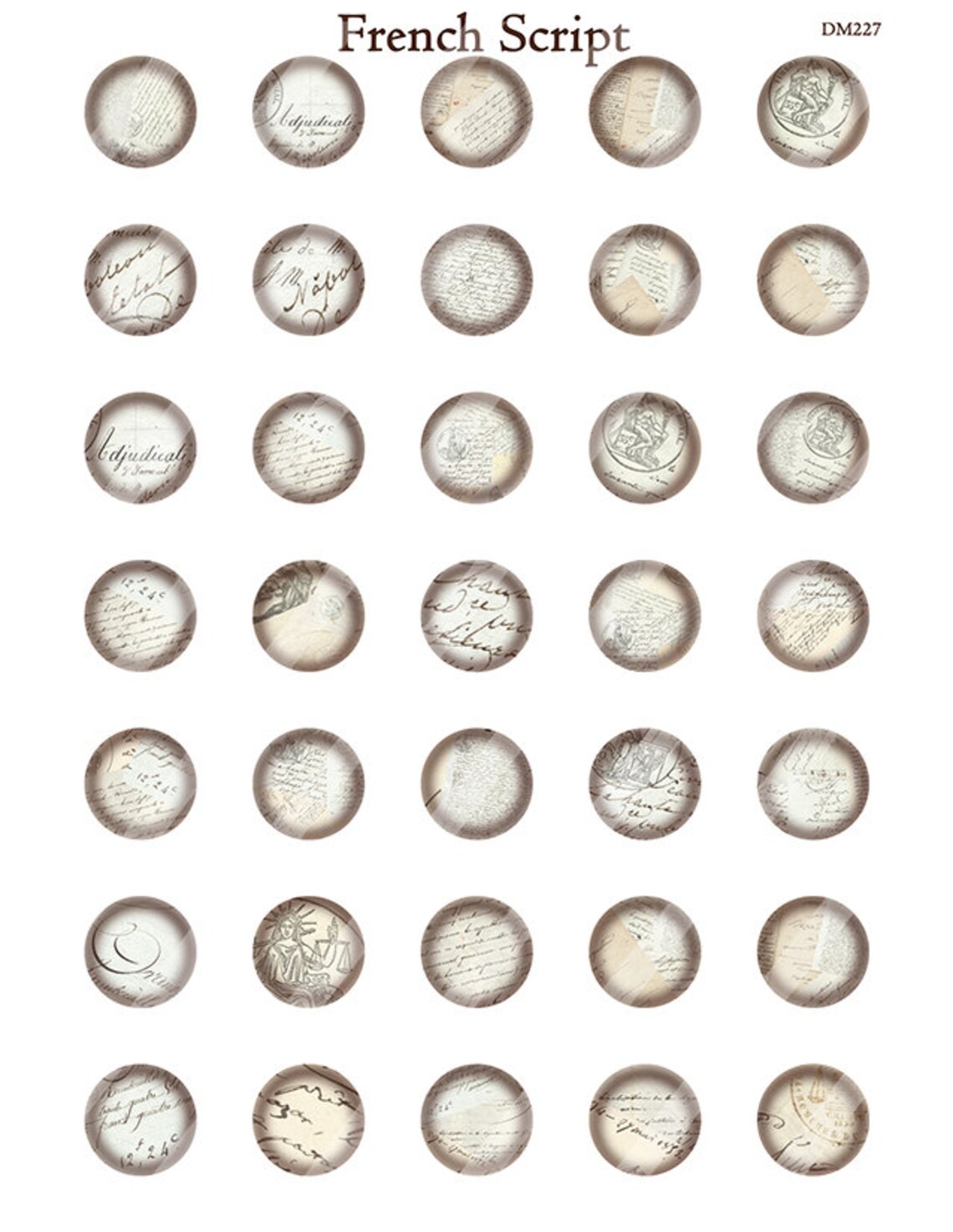 1 Inch Circles Digital Collage Sheet Vintage French Script - Etsy