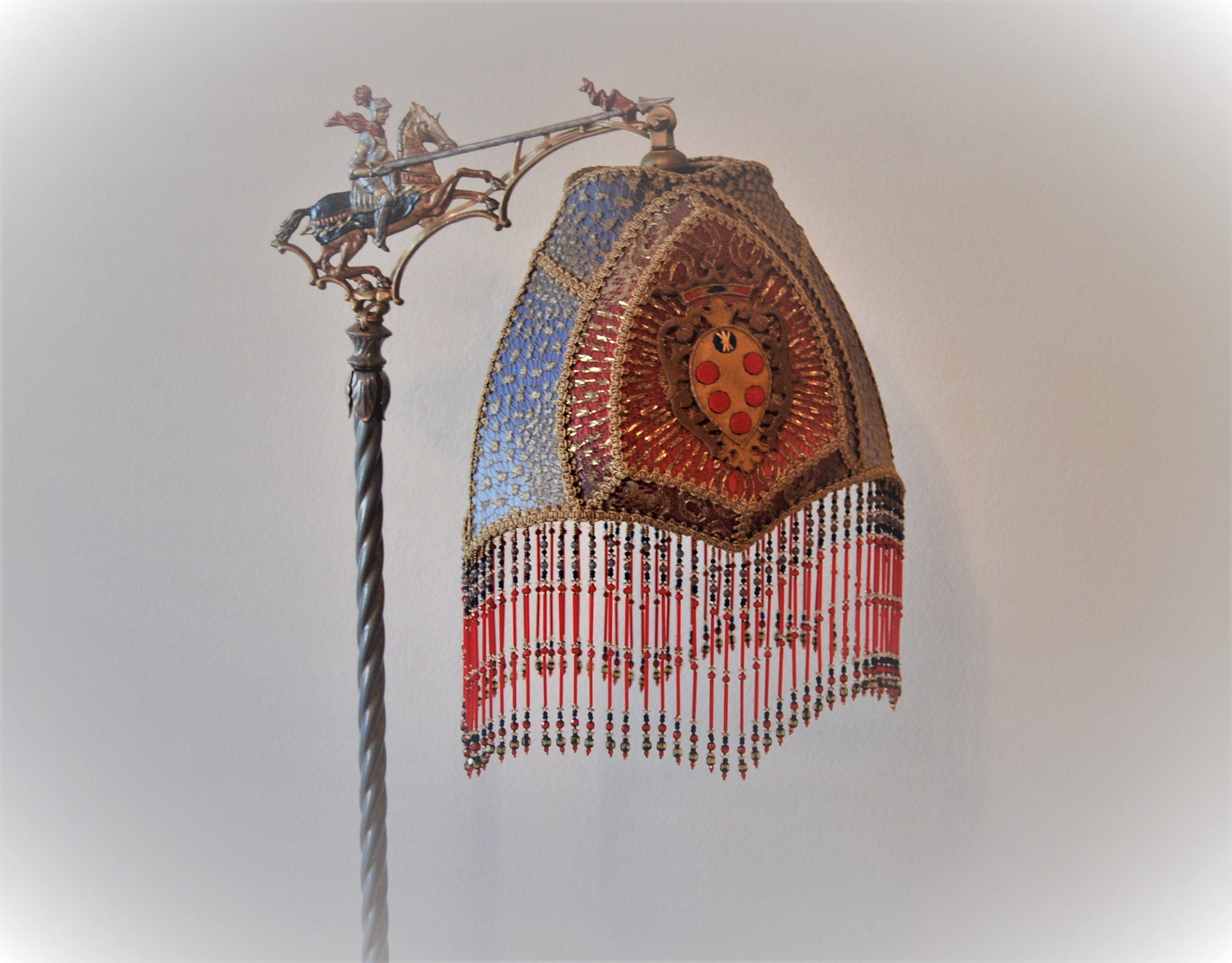 1920's Bridge Lamp With Custom Hand Made Glass Beaded | Etsy