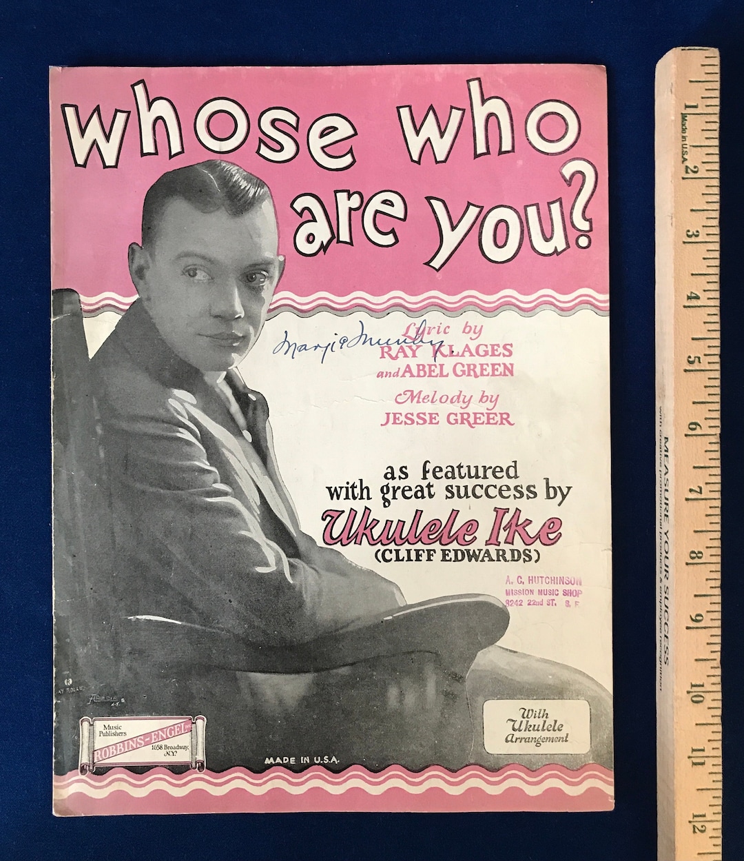 Ukulele Ike (CLIFF EDWARDS) Vintage Sheet Music "whose Who Are You ...
