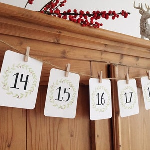 Christmas Wreath Advent Calendar Cards - PRINTABLE PDF - Countdown ...