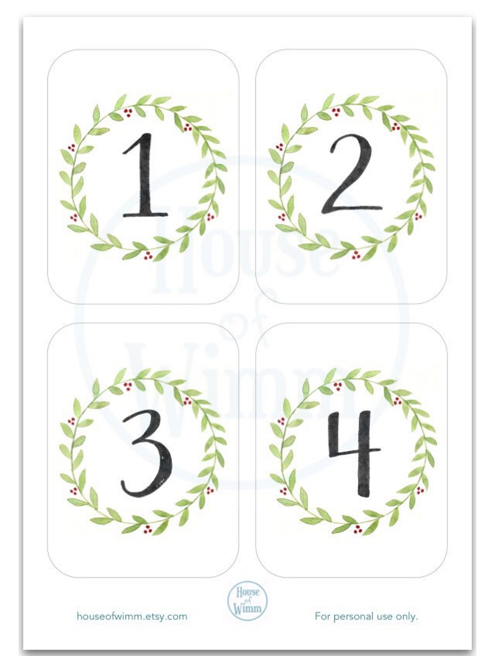 Christmas Wreath Advent Calendar Cards PRINTABLE PDF | Etsy