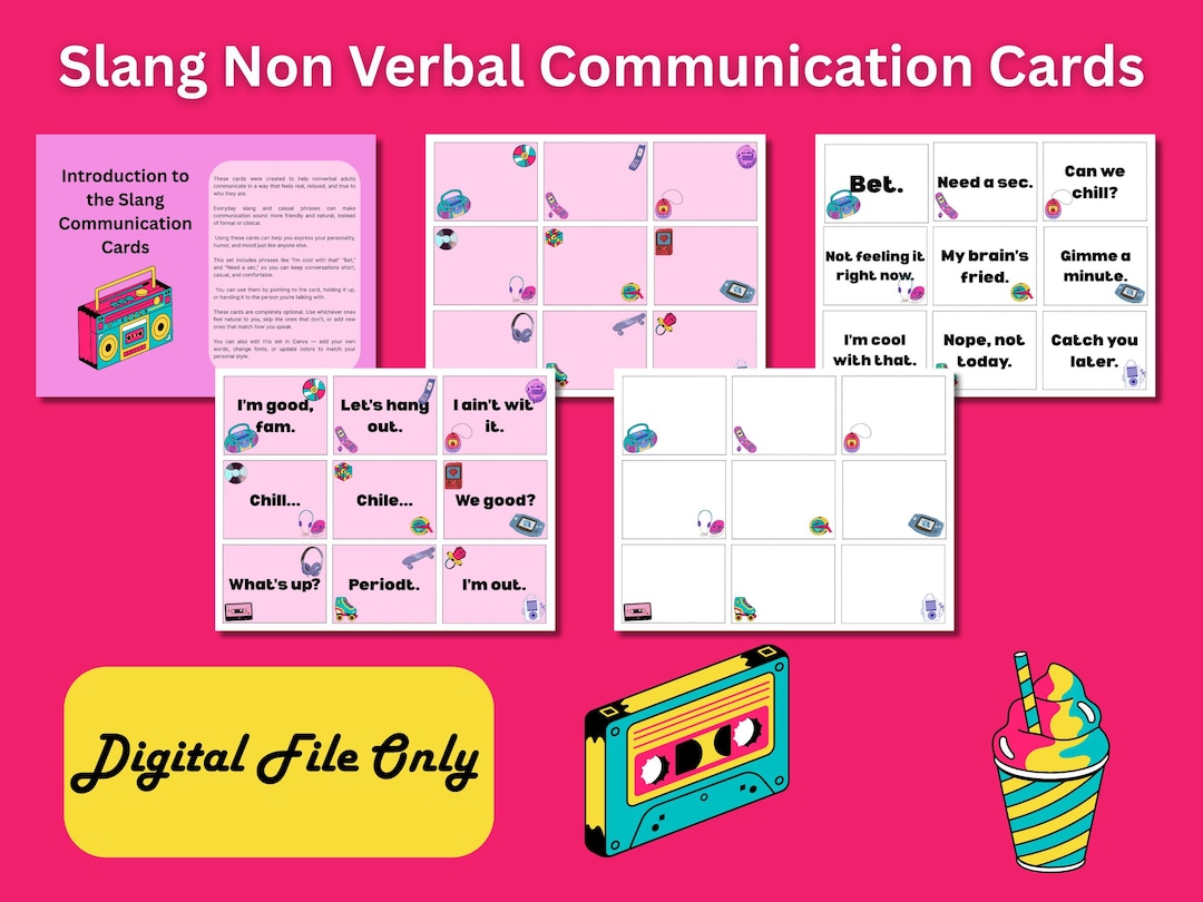Slang Communication Cards for Nonverbal Adults: AAC Printable, Editable ...