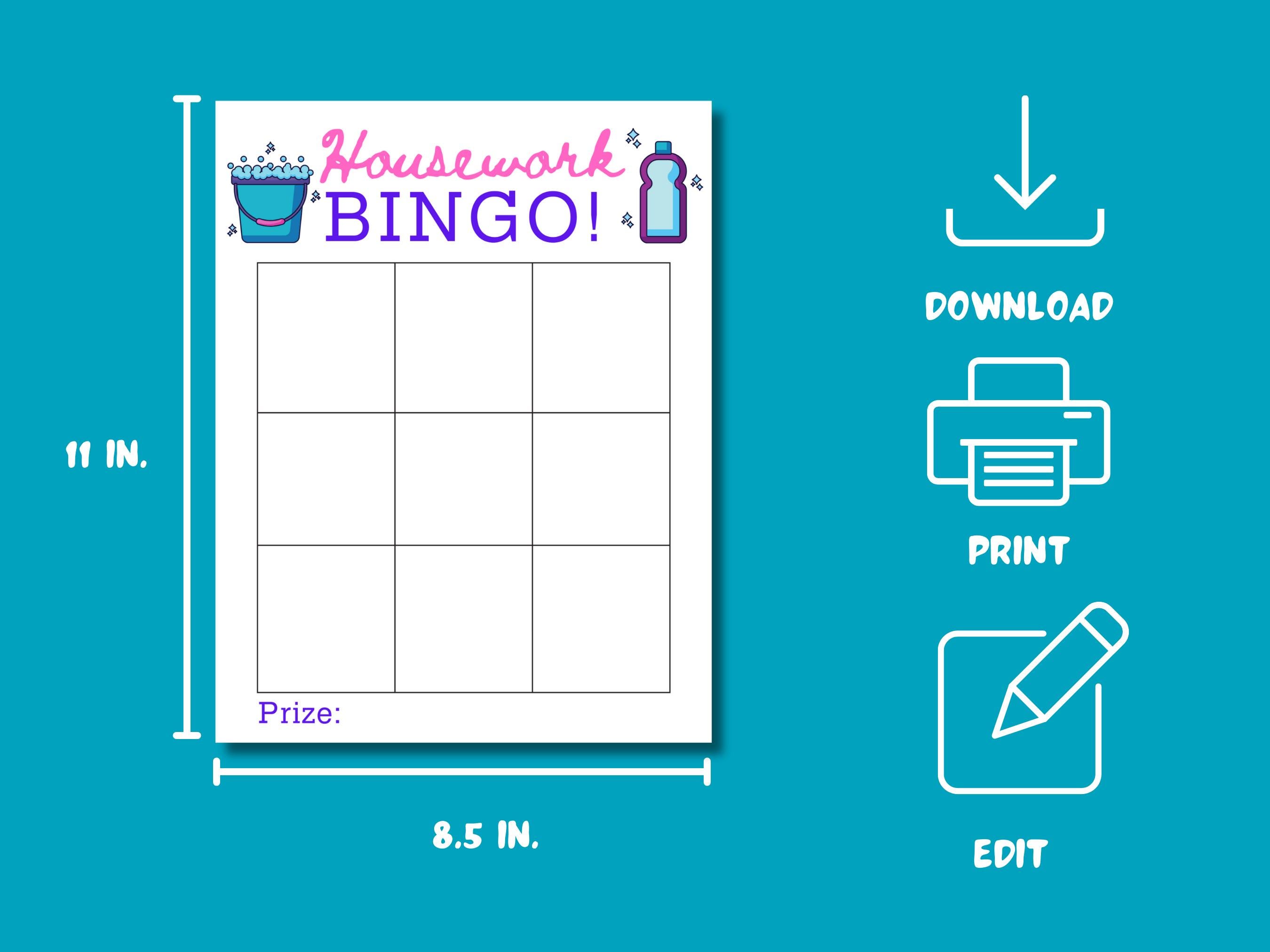 Housework Bingo Cards | Printable Cleaning Game | Editable Canva ...