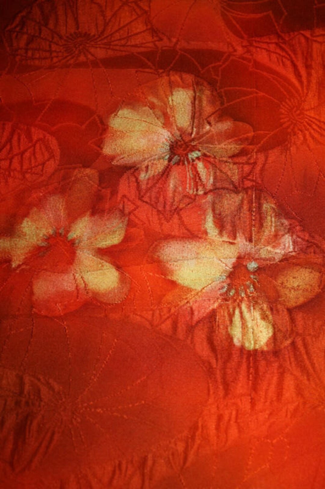 SF685 Vintage Japanese Bright Orange Textured Silk With Dyed Yellow ...