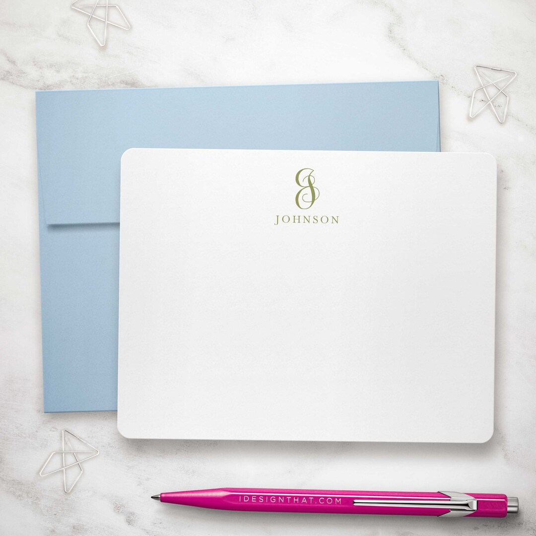 Monogrammed Last Name Stationary, Couples Personalized Notecard Sets ...