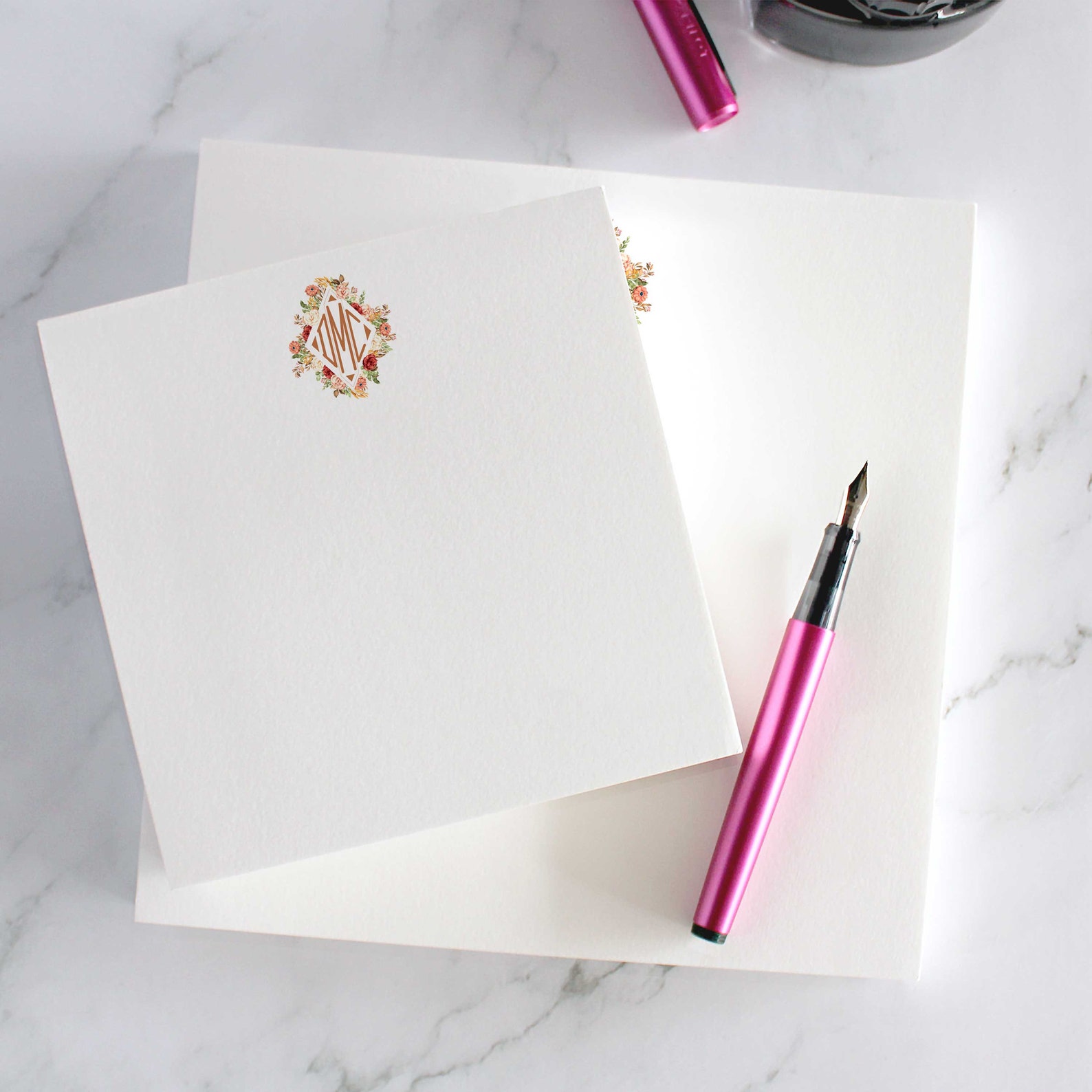 Elegant Square Monogrammed Notepads - Luxe Stationary for Her | FLORAL ...
