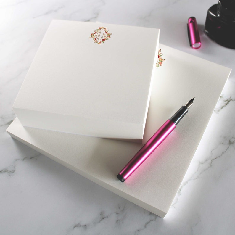Elegant Square Monogrammed Notepads - Luxe Stationary for Her | FLORAL ...