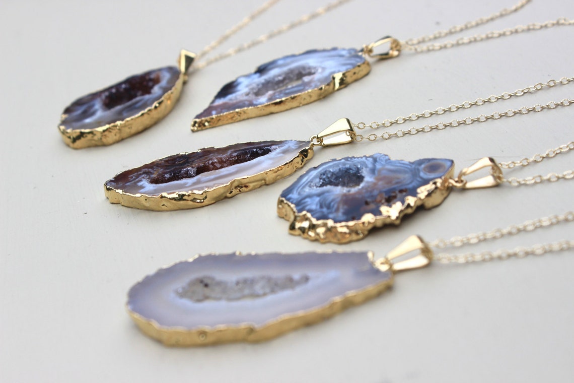 Druzy Quartz Pendant Necklace Agate Layering Necklace - Etsy