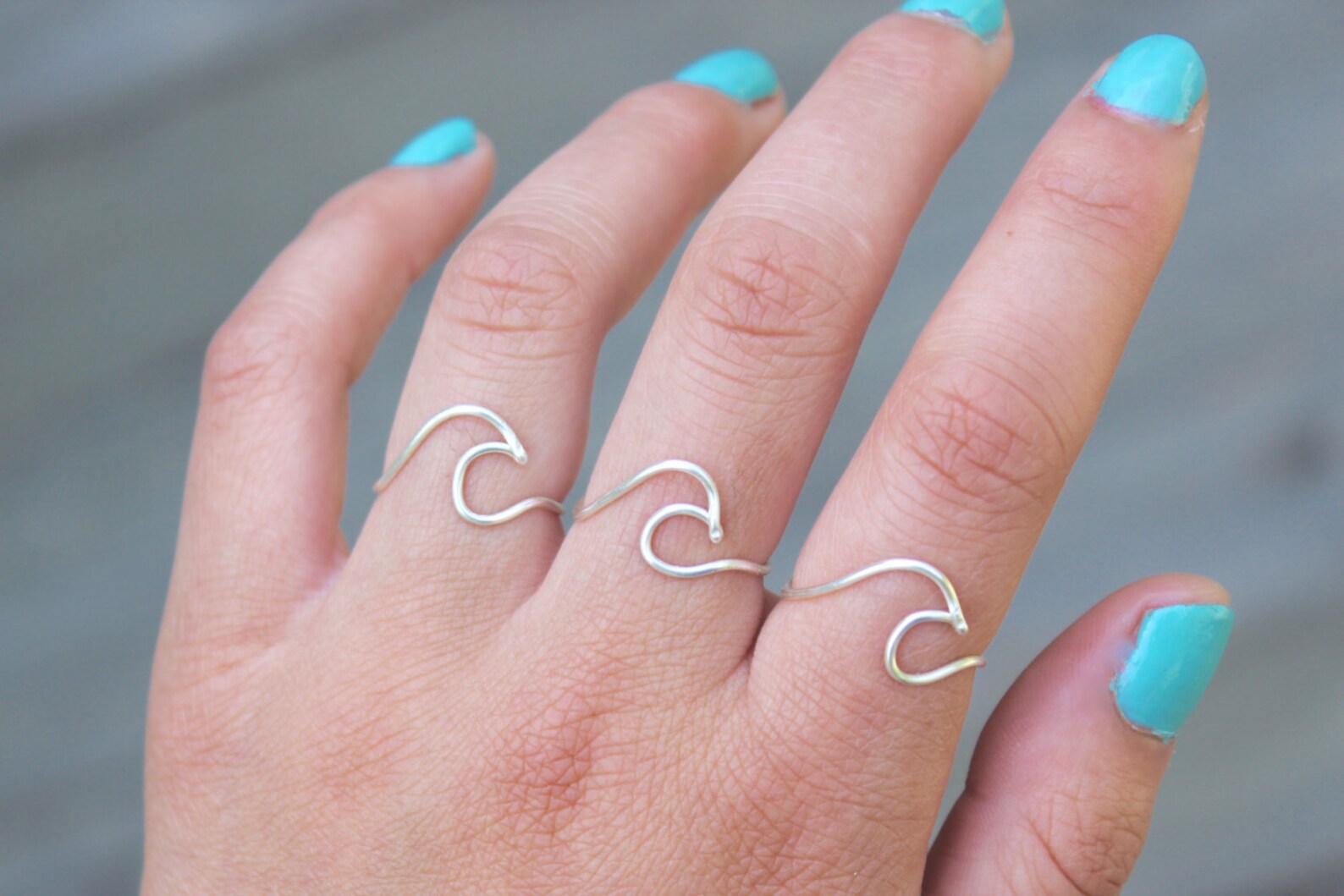 Silver Wave Ring Set of 3 - Etsy