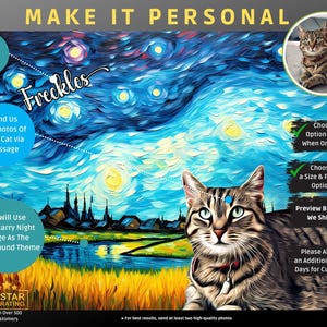 Vincent Van Gogh Starry Night Tabby Cat Framed Wall Art, Optional ...