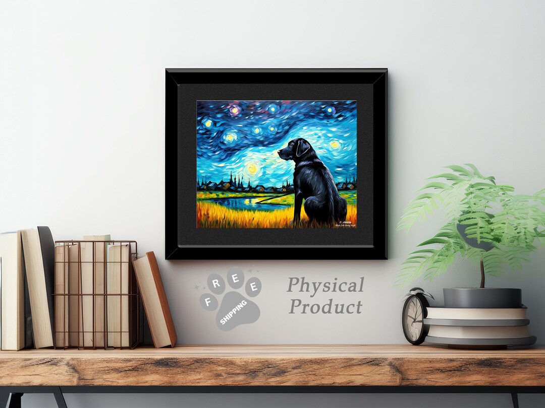 Black Lab Wall Art Print, Starry Night, Van Gogh Style, Gift for Dog ...