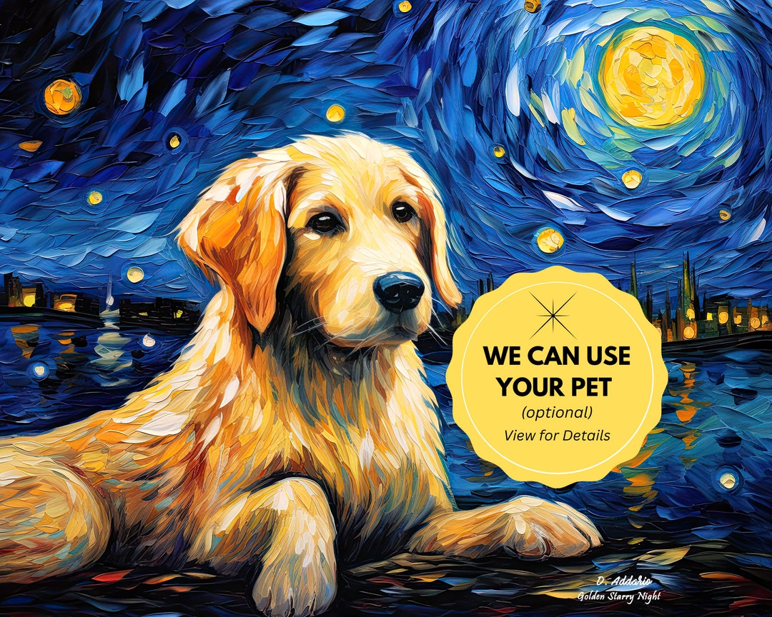 Golden Retriever Starry Night Wall Art Decor, Van Gogh Dog Art ...