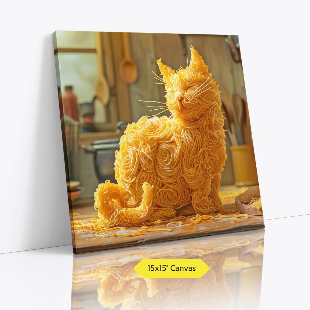 Cat Kitchen Wall Art, Cat Made of Noodles, Funny Cat Whimsical Art ...