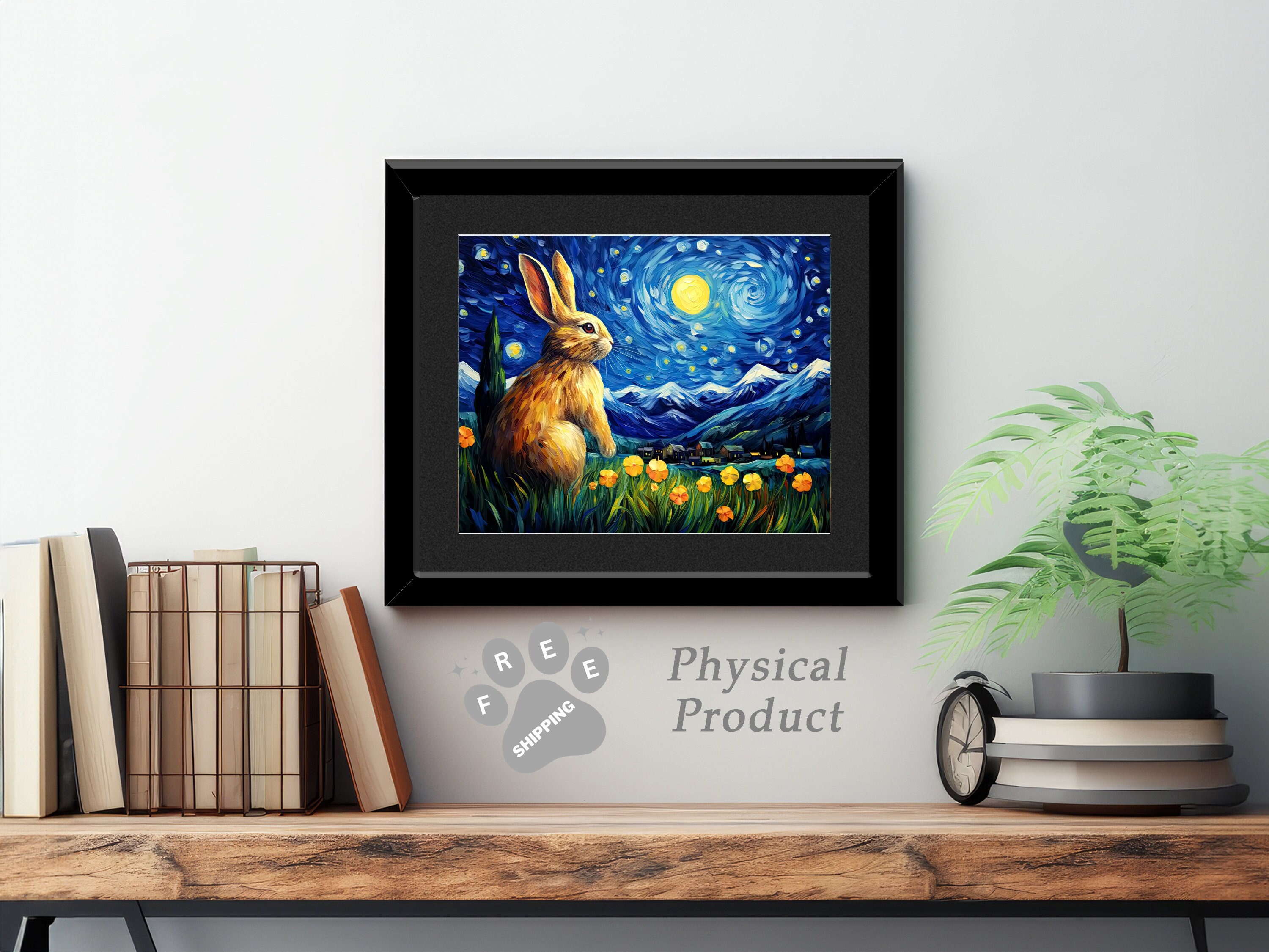 Bunny Starry Night Art Print: Van Gogh Style Home Decor - Etsy