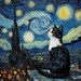 Vincent Van Gogh Starry Night Tabby Cat Framed Wall Art, Optional ...